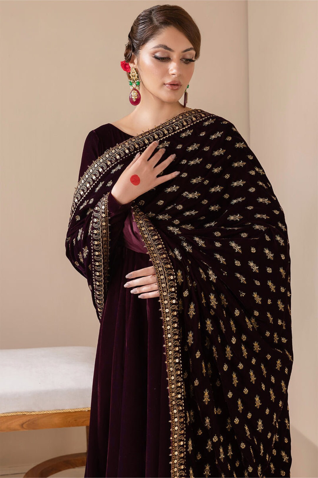 Pakistani Velvet Shawl & Wraps Embroidered Winter Gift - Etsy