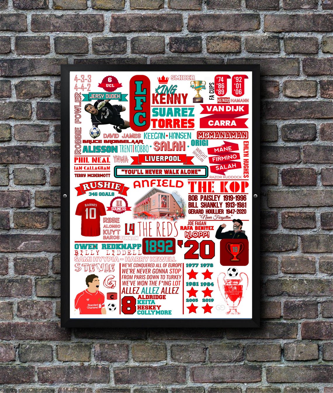 Liverpool FC Legends Football Poster Doodle Text YNWA Print Wall Art - Etsy