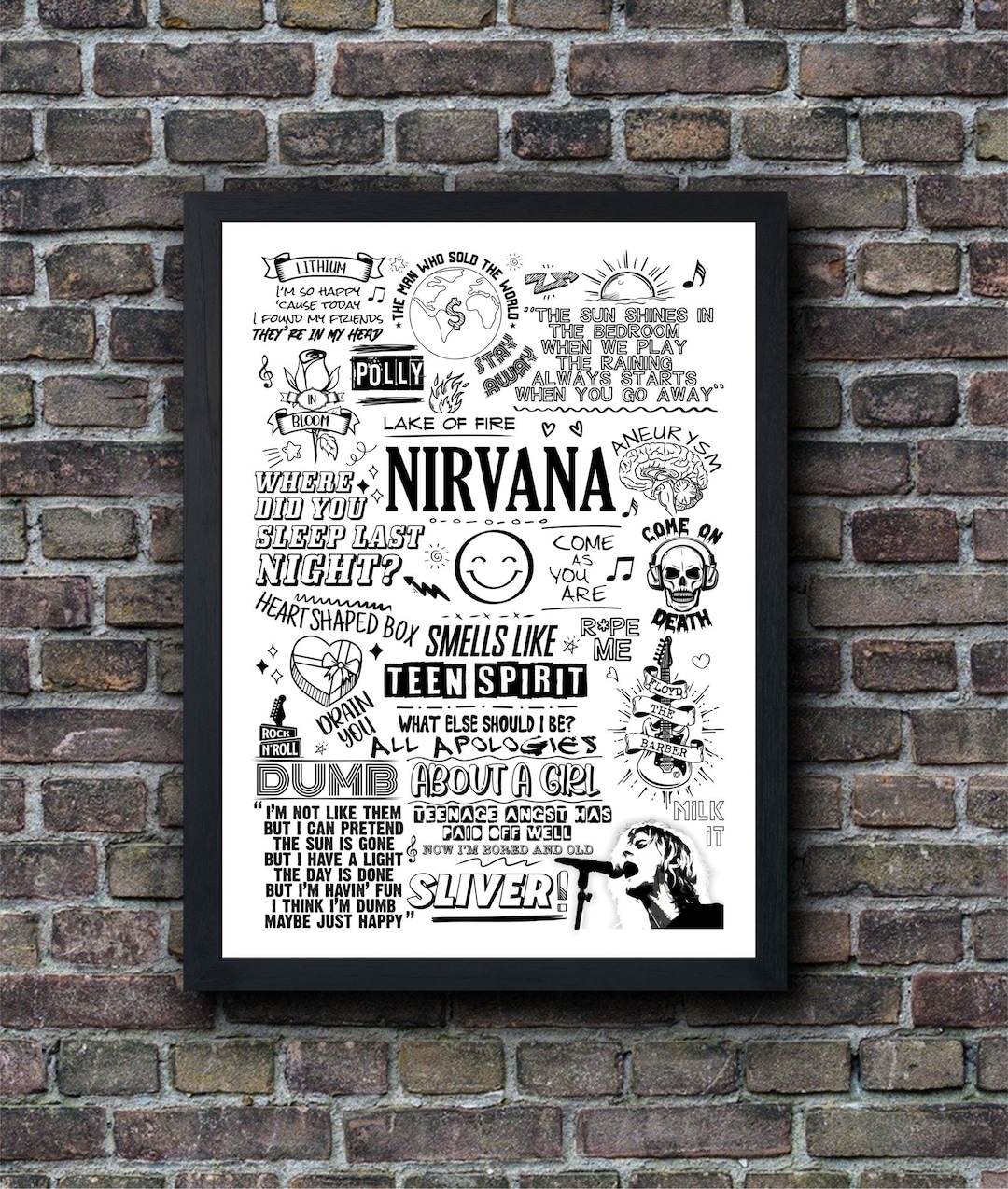 Nirvana Print Doodle Poster Lyric Quote Style Art Merchandise - Etsy UK