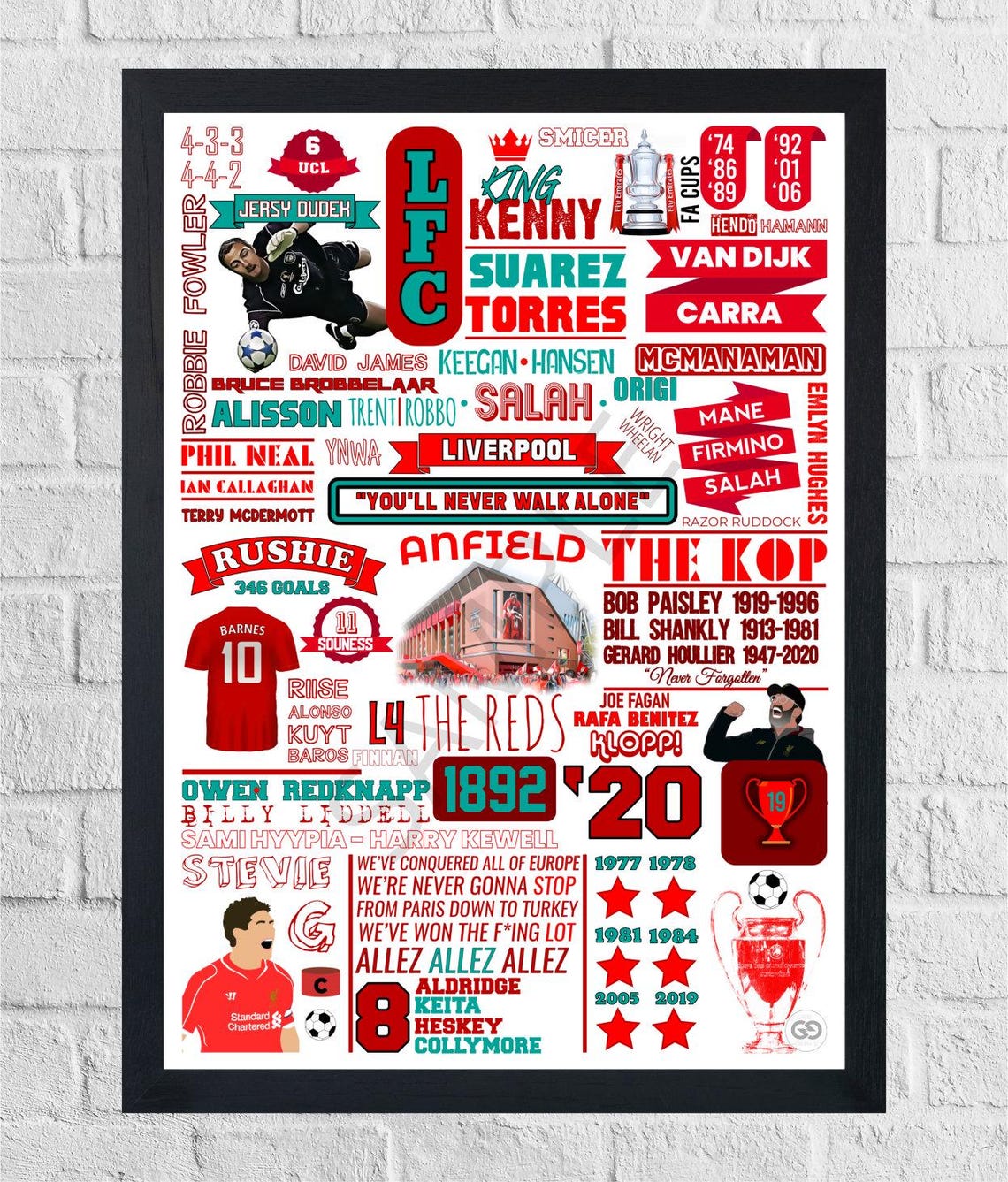 Liverpool FC Legends Football Poster Doodle Text YNWA Print Wall Art - Etsy