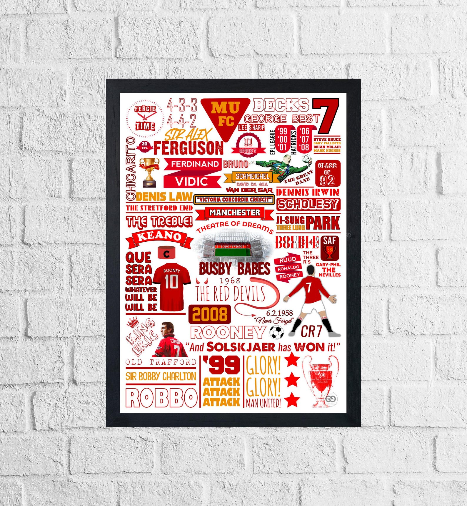 Manchester United FC Legends Football Poster Doodle Text Print Wall Art ...