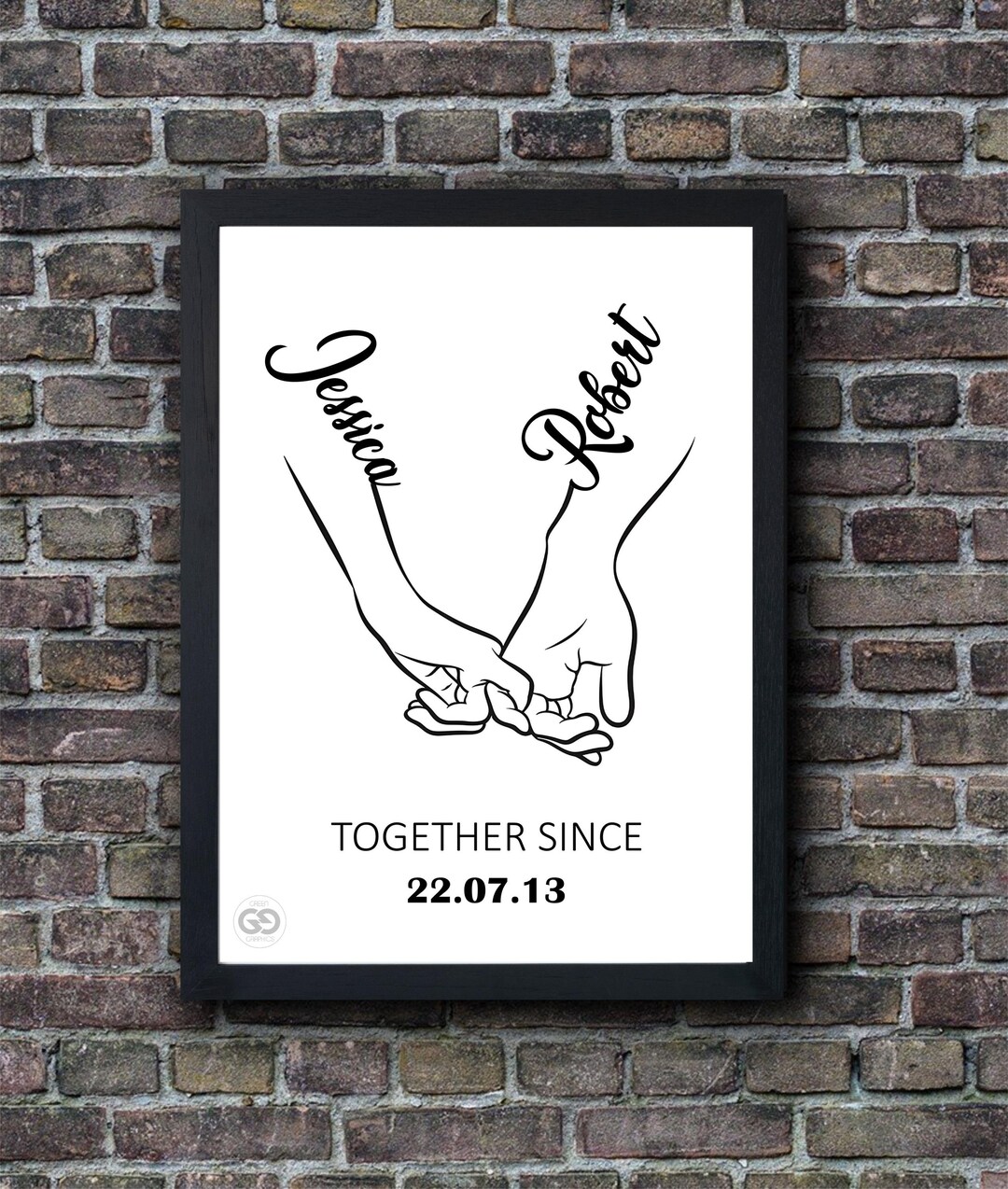 Couples Minimalist Print - Love Holding Hands Names Poster - Custom ...