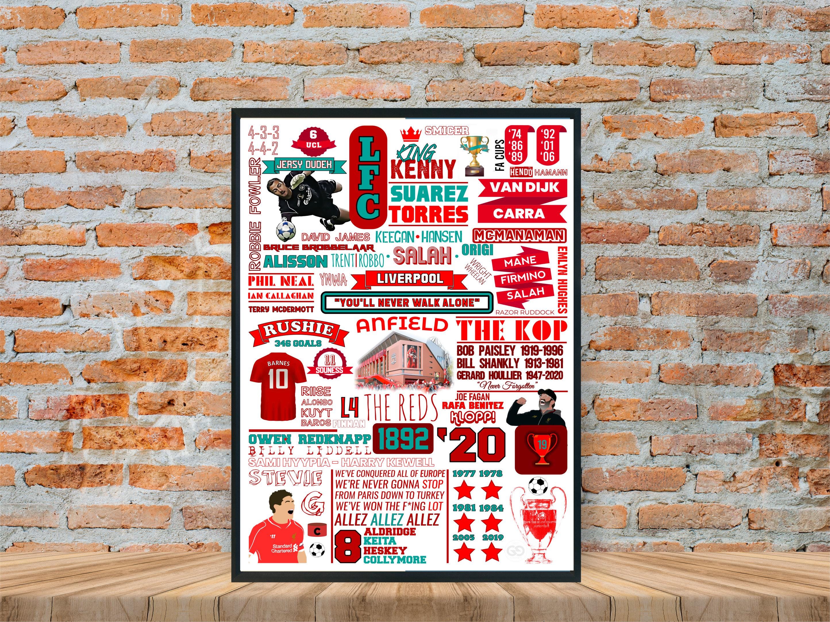 Liverpool FC Legends Football Poster Doodle Text YNWA Print Wall Art - Etsy