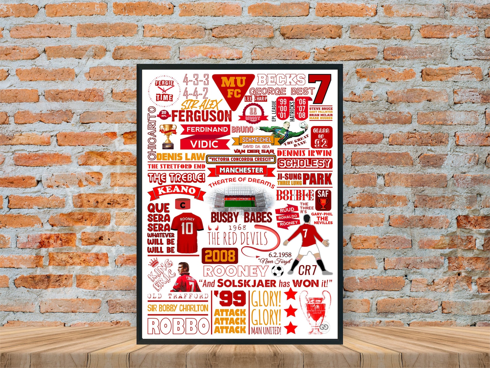 Manchester United FC Legends Football Poster Doodle Text Print Wall Art ...