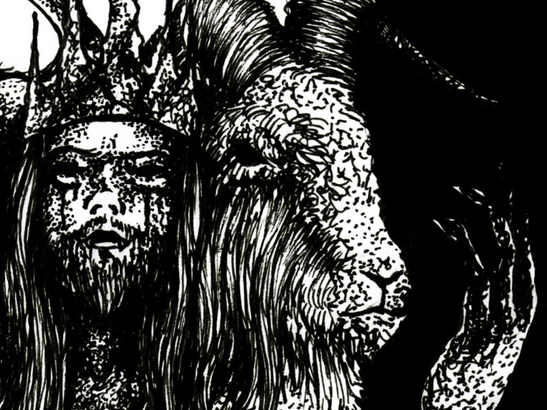 Asmodeus Ink Drawing, Ars Goetia Art Print, Dark Goth Home Decor - Etsy