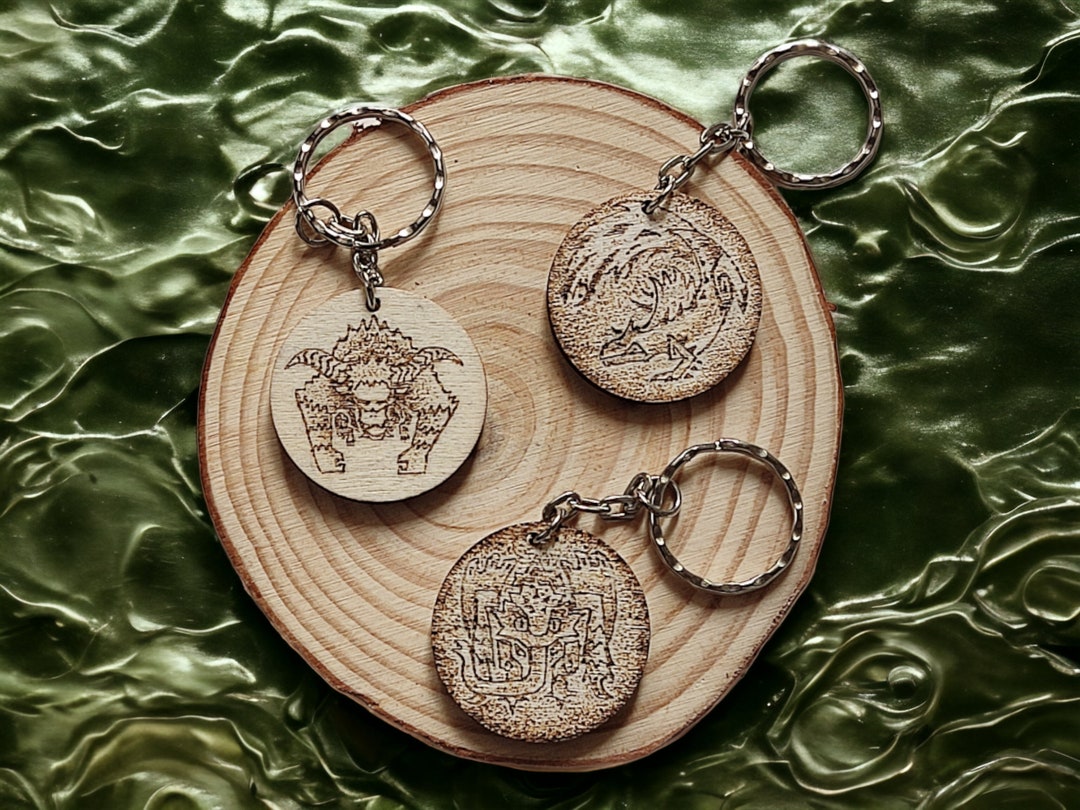 Monster Hunter Keychain, Pyrography Engraved Icon, Capcom Videogame ...