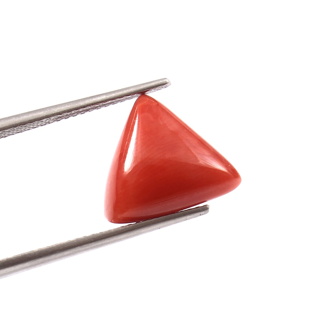 Natural Italian Red Coral Cabochon Gemstone, 7.21 Carat Triangle Shape ...