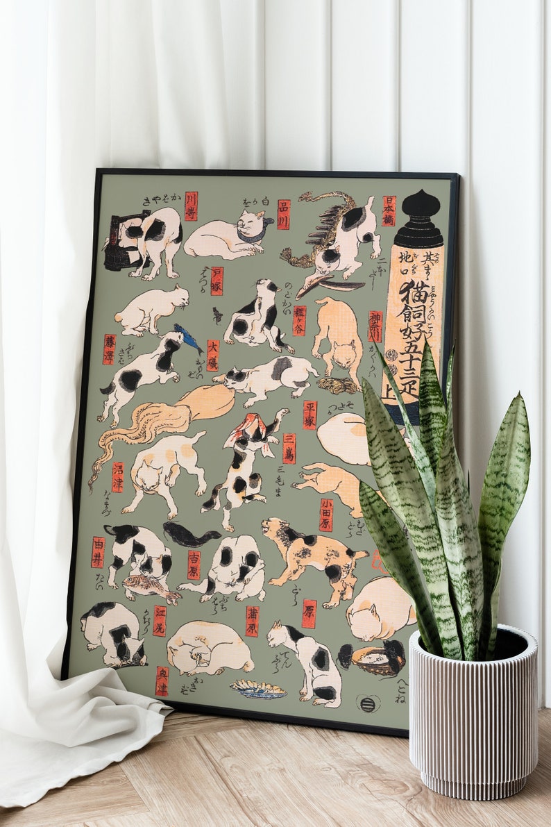 Utagawa Kuniyoshi Cute Japanese Cat Print Vintage 3 Part Triptych ...