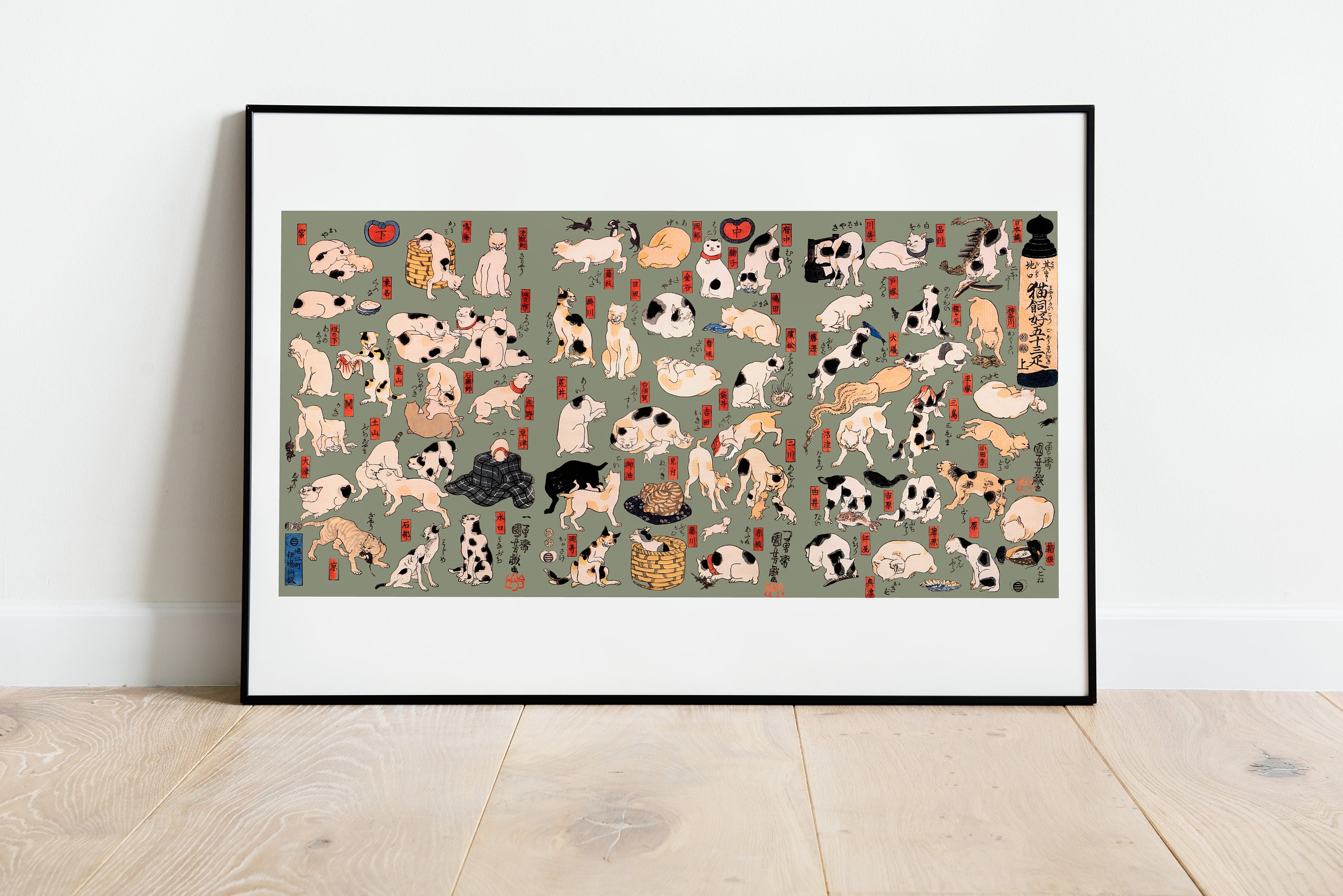 Utagawa Kuniyoshi Cute Japanese Cat Print Vintage 3 Part Triptych ...