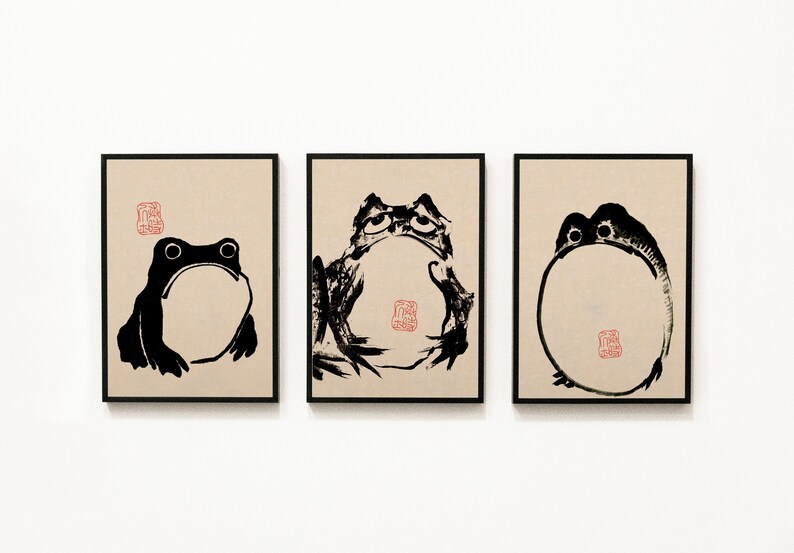 Matsumoto Hoji Frogs 3 Part Triptych Vintage Japanese Print ...