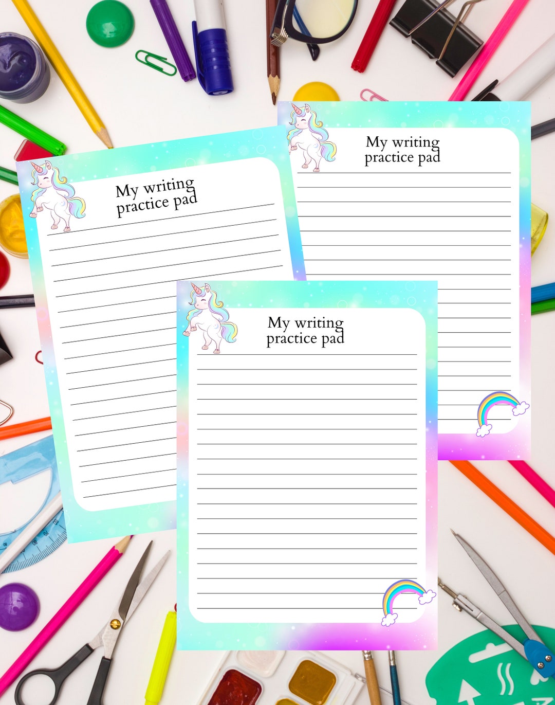 Unicorn Themed Kids Printable Lined Writing Practice Paper . Download ...
