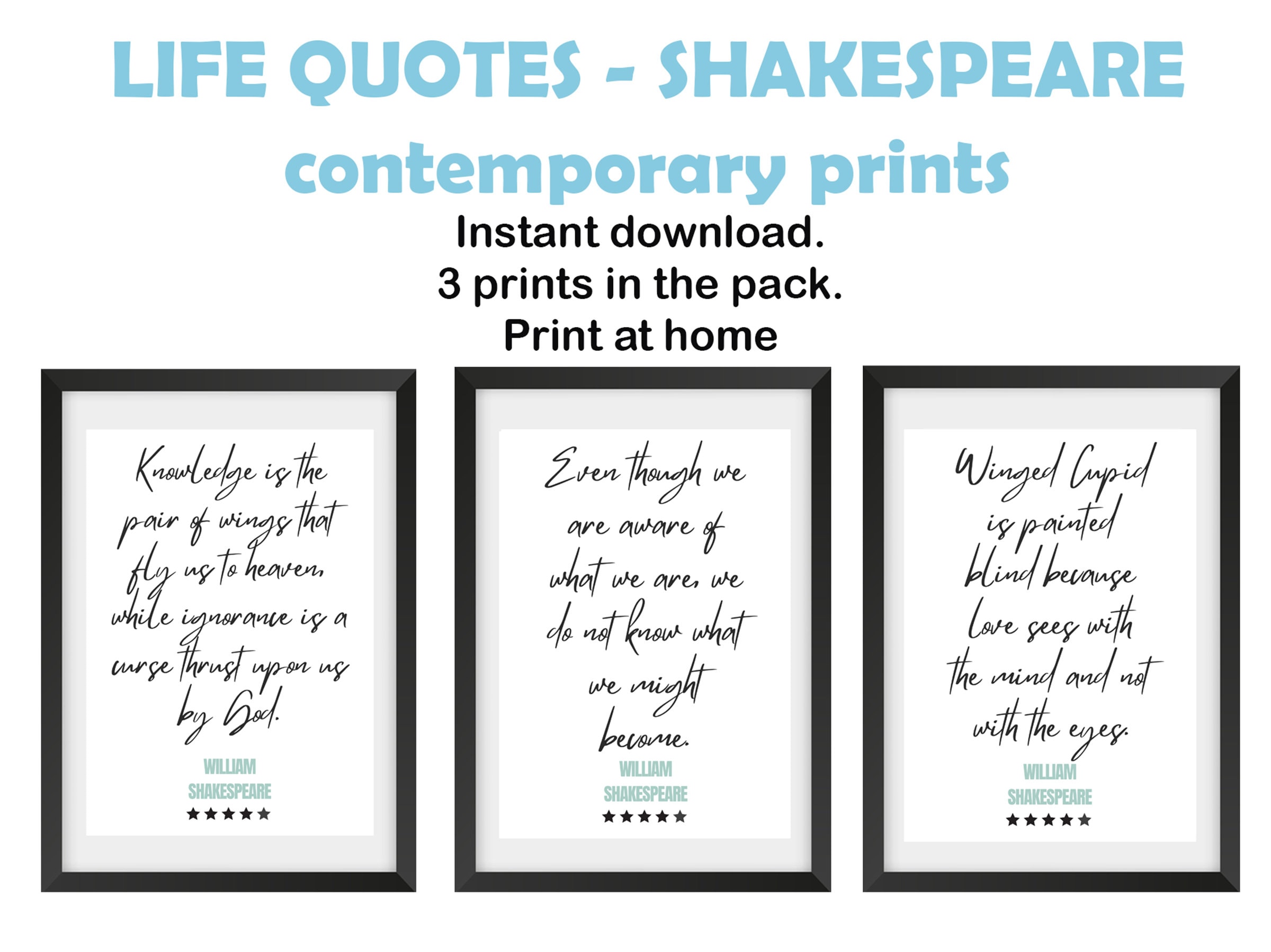 SHAKESPEARE LIFE QUOTES - Love and Life - Wall Decor. Instant Download ...