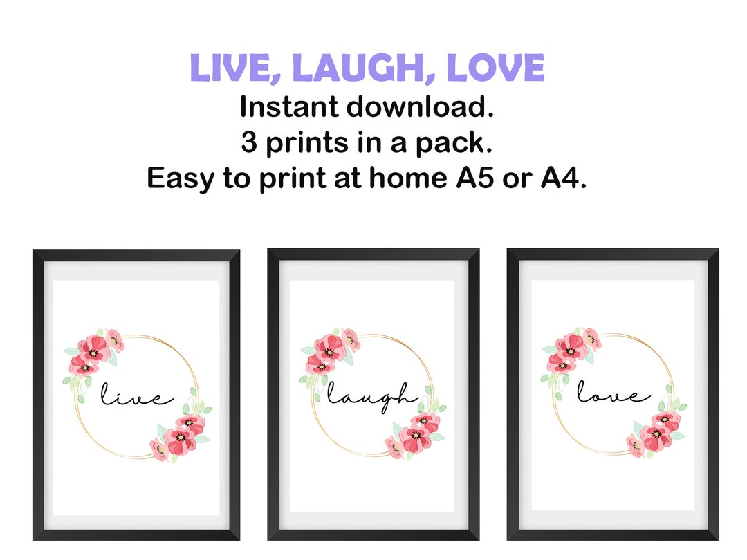Live Laugh Love Digital Wall Art Digital Download A4 or A5. Positive ...