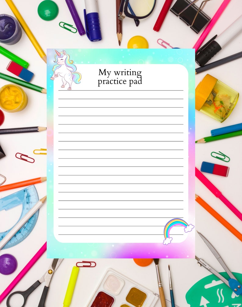 Unicorn Themed Kids Printable Lined Writing Practice Paper . Download ...