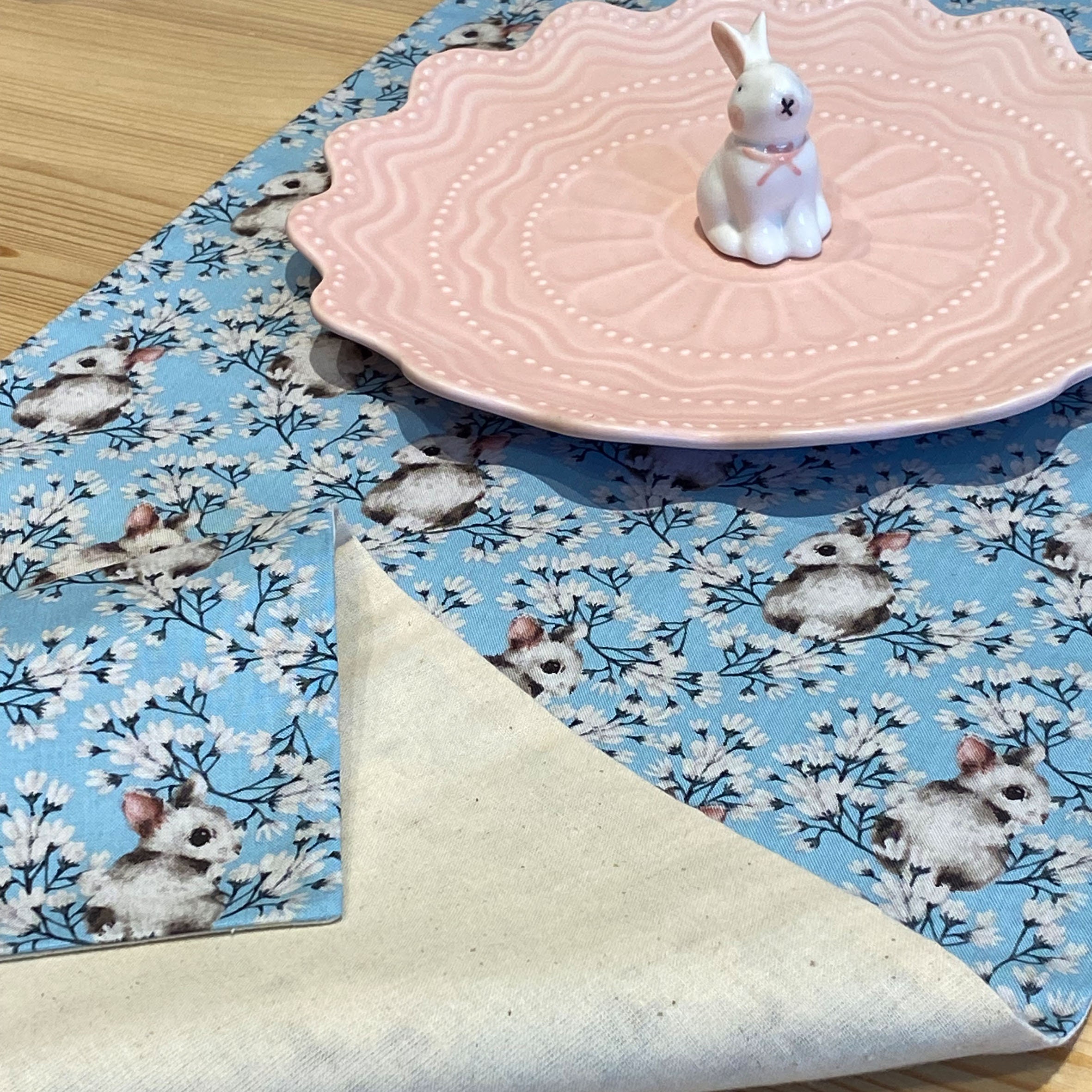 Bunny Table Runner in Cute Baby Blue With Spring Flowers, Perfect for ...