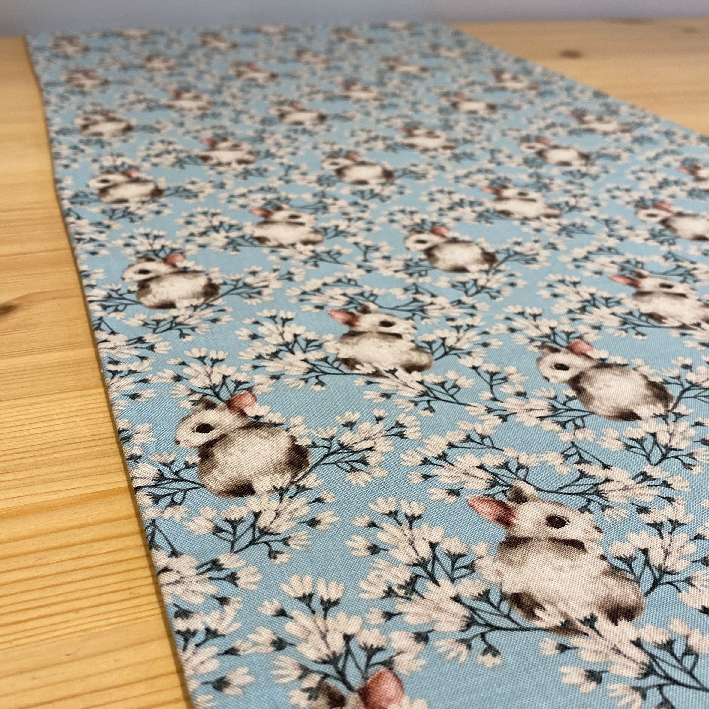 Bunny Table Runner in Cute Baby Blue With Spring Flowers, Perfect for ...