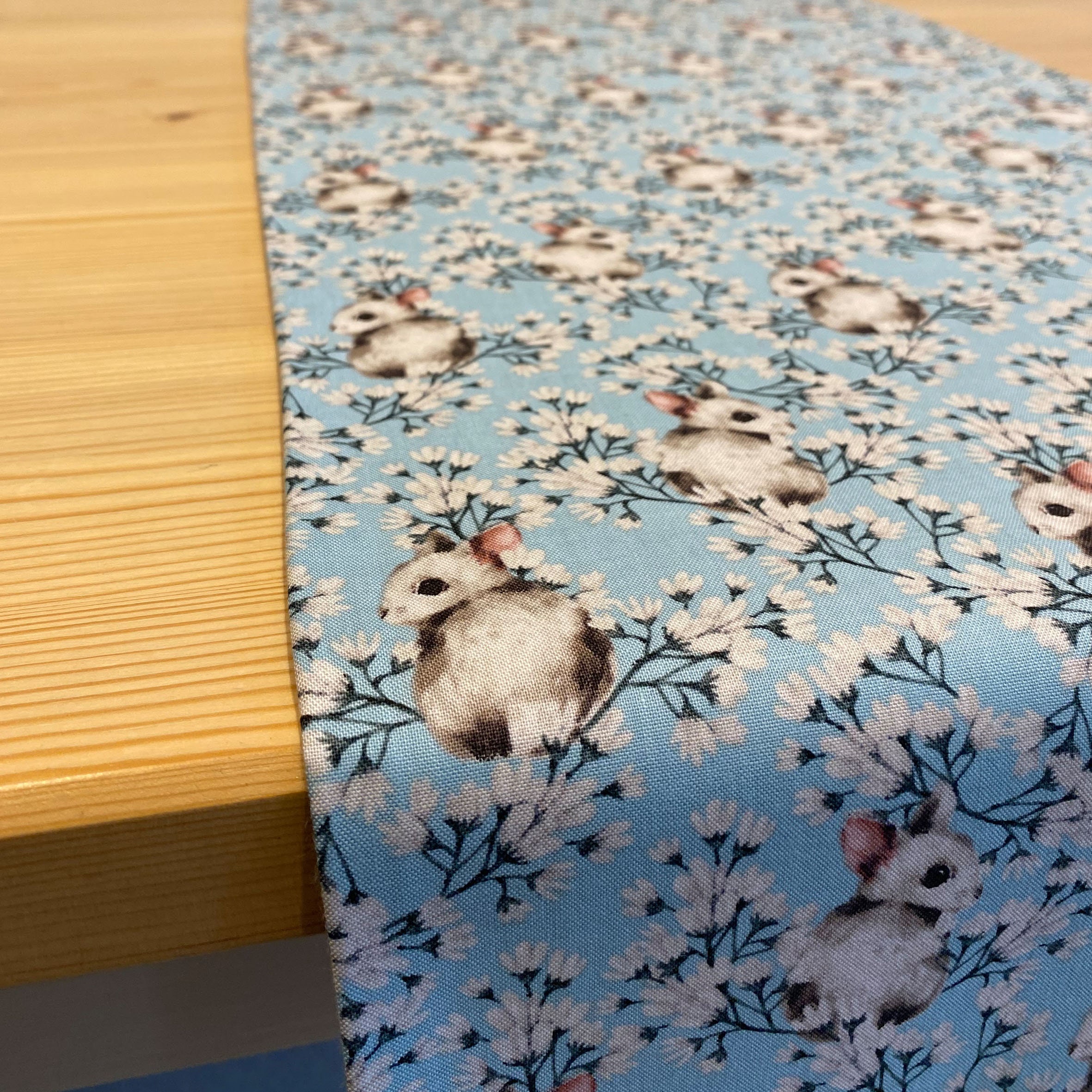 Bunny Table Runner in Cute Baby Blue With Spring Flowers, Perfect for ...