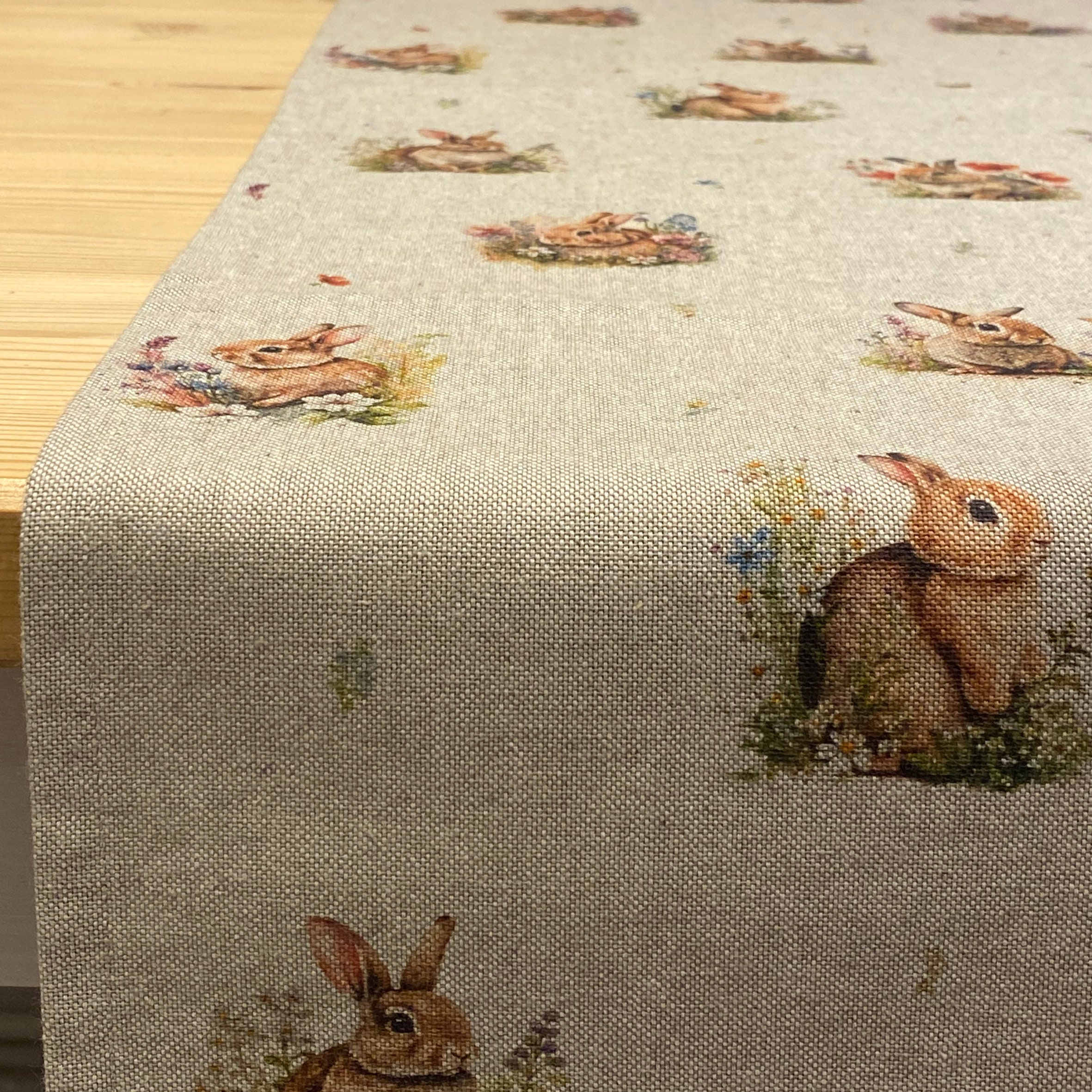 Rabbit Table Runner Featuring Cute Bunnies With Butterflies and Flowers ...
