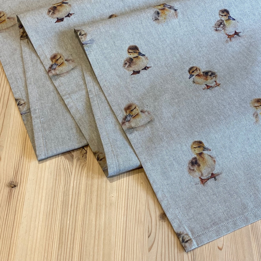 Duckling Table Runner Featuring Cute Baby Ducks on a Linen Look Cotton ...