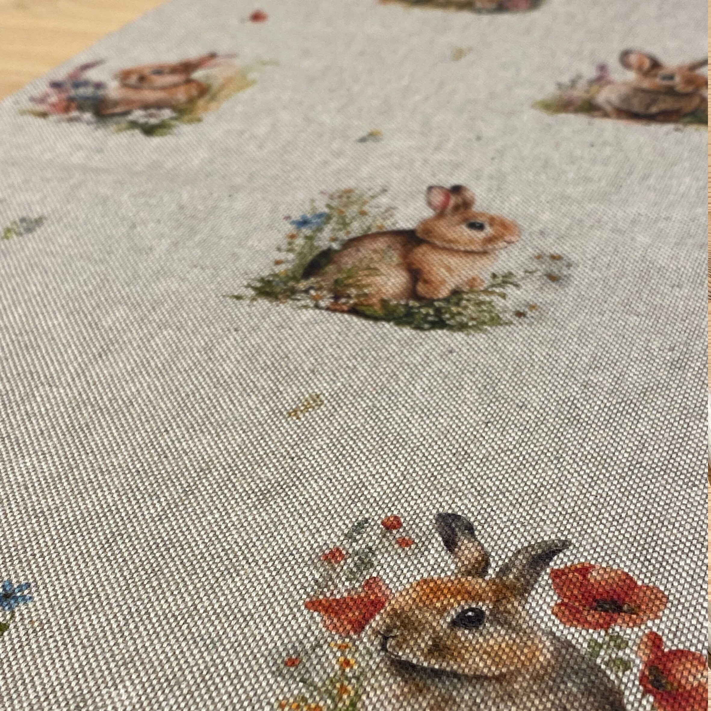 Rabbit Table Runner Featuring Cute Bunnies With Butterflies and Flowers ...