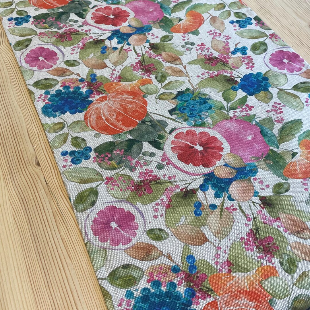Fruit Print Table Runner, Bright and Colourful Berries and Orange ...