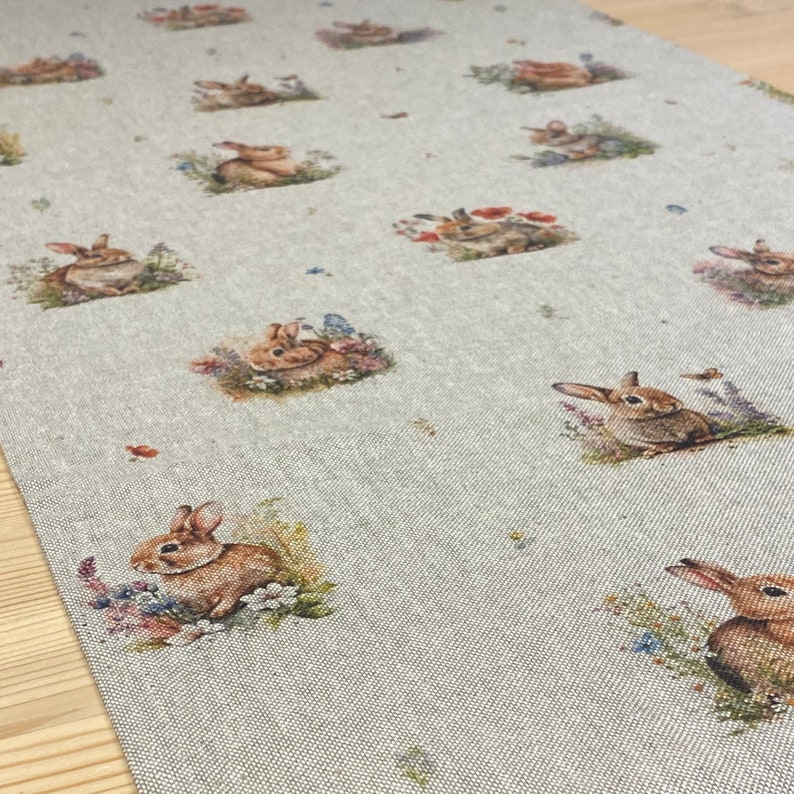Rabbit Table Runner Featuring Cute Bunnies With Butterflies and Flowers ...