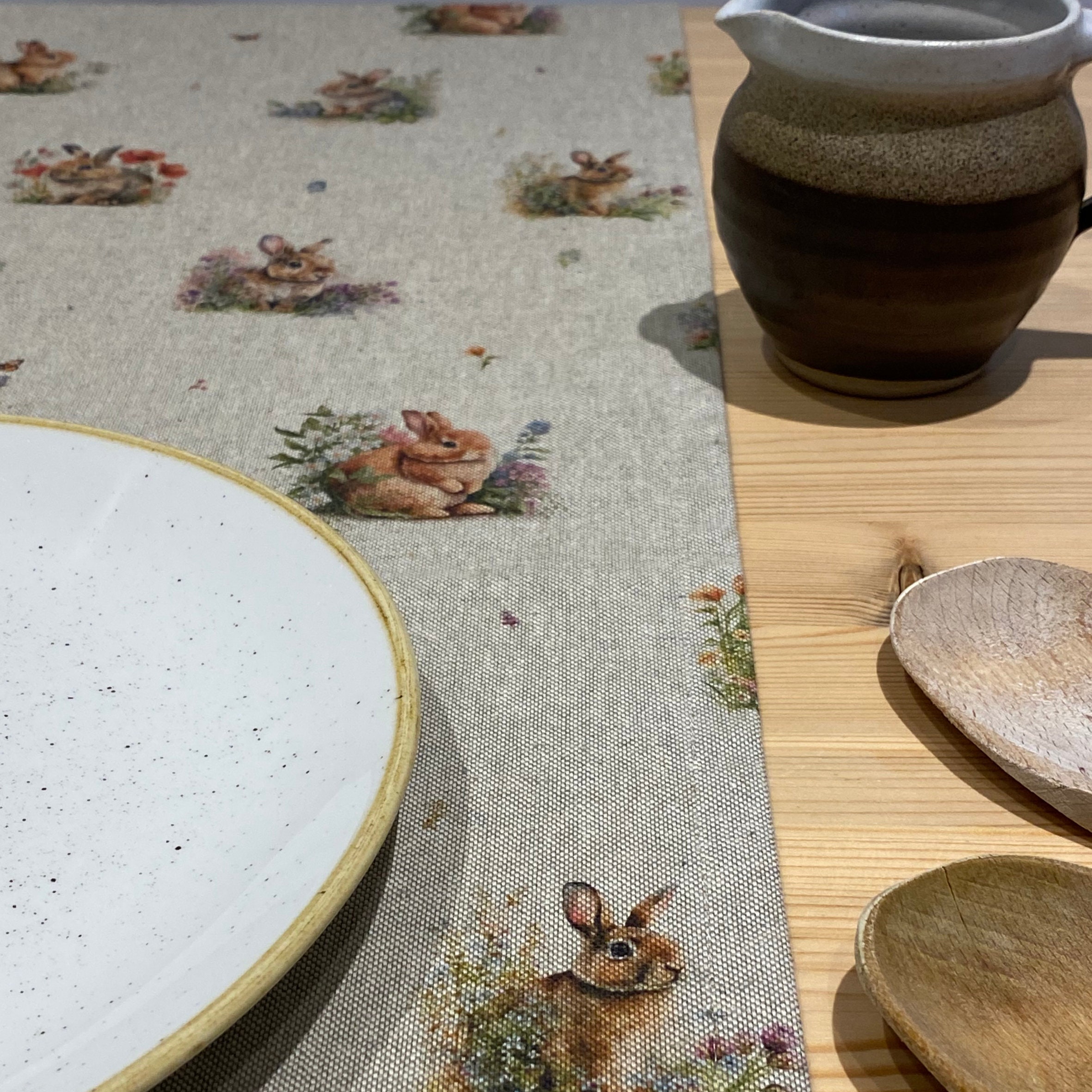 Rabbit Table Runner Featuring Cute Bunnies With Butterflies and Flowers ...