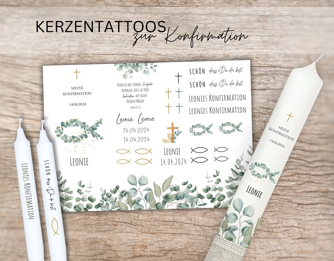 Confirmation Candle Tattoo Eucalyptus Fish Personalized as a Gift for ...