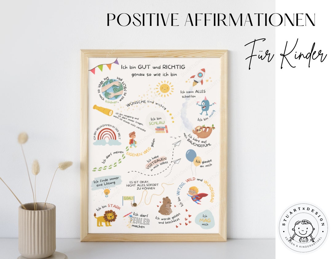 Affirmationen für Kinder pdf Datei Selbstvertrauen Selbstliebeposter ...