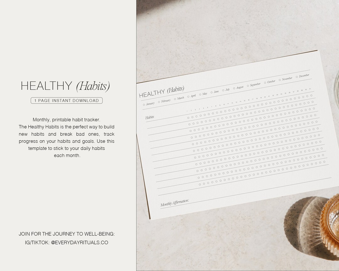 HEALTHY HABITS by Everyday Rituals Monthly Habit Tracker Printable ...
