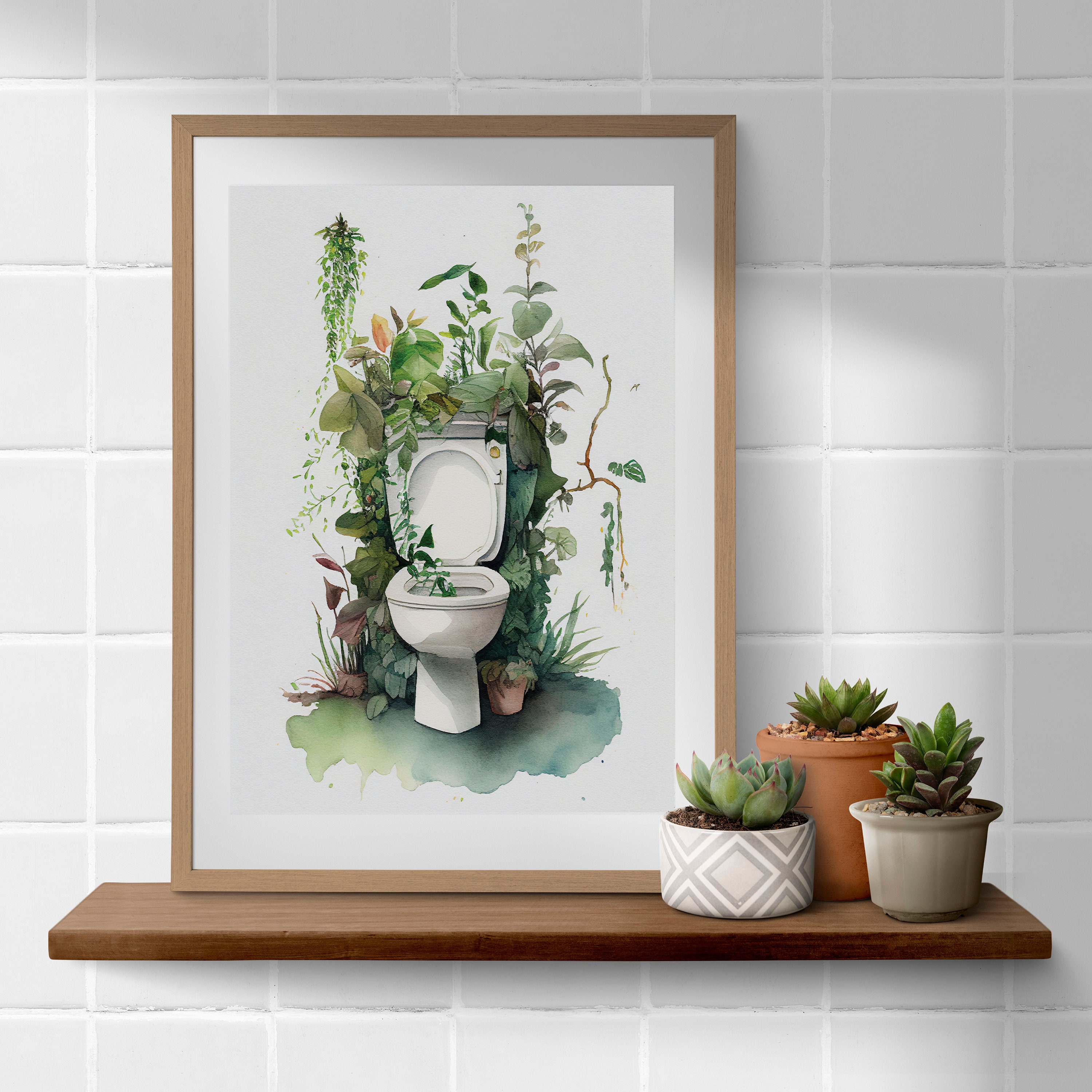 Bathroom Wall Art Print Botanical Toilet Watercolor - Etsy
