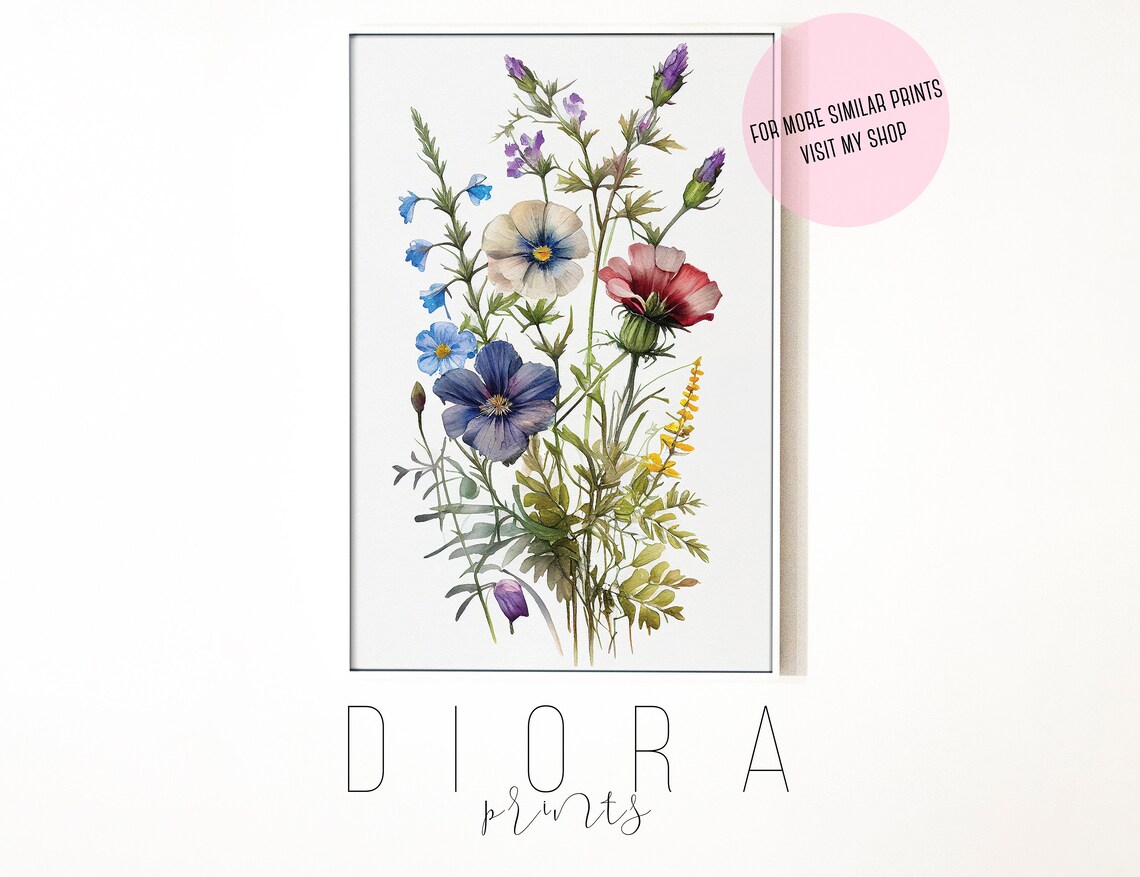 Set of 2 Wildflower Prints, Printable Wall Art, Floral Instant Art, Floral Home Decor ...