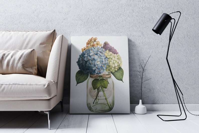 Hydrangeas Printable Wall Art, Jar of Hydrangeas Print, Spring Flowers ...