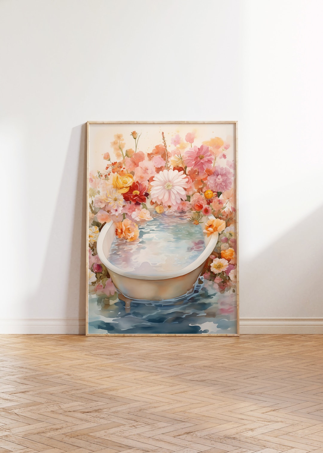 Floral Bathroom Printable Wall Art, Botanical Bathtub Art, Picture for ...