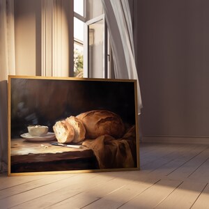 Dark Rustic Painting of Loaf of Bread | Still Life Oil Painting ...