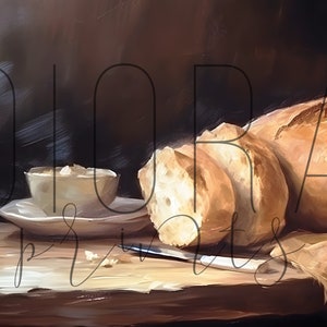 Dark Rustic Painting of Loaf of Bread | Still Life Oil Painting ...