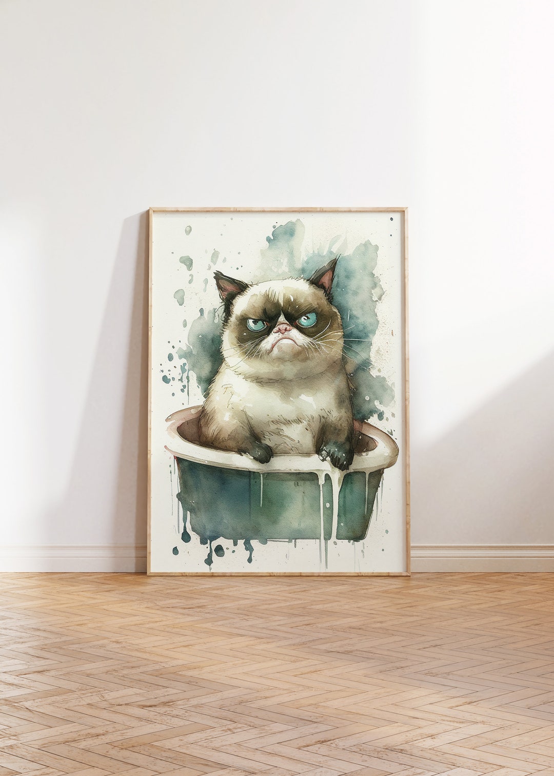 Grumpy Cat in Bathtub Print, Bathroom Wall Art, Funny Bathroom Wall Art ...