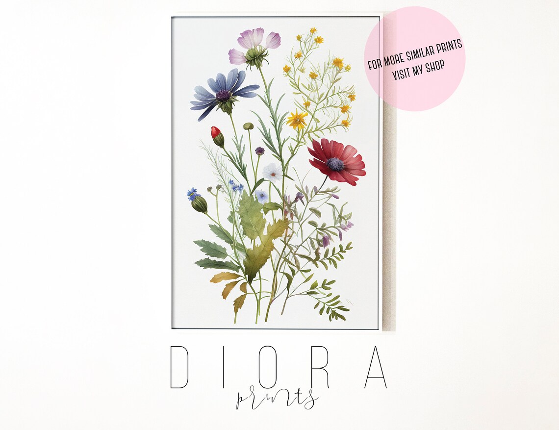 Set of 2 Wildflower Prints, Printable Wall Art, Floral Instant Art, Floral Home Decor ...