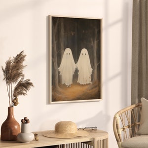 Cute Ghosts Print, Halloween Printable Wall Art, Autumn Landscape Wall ...