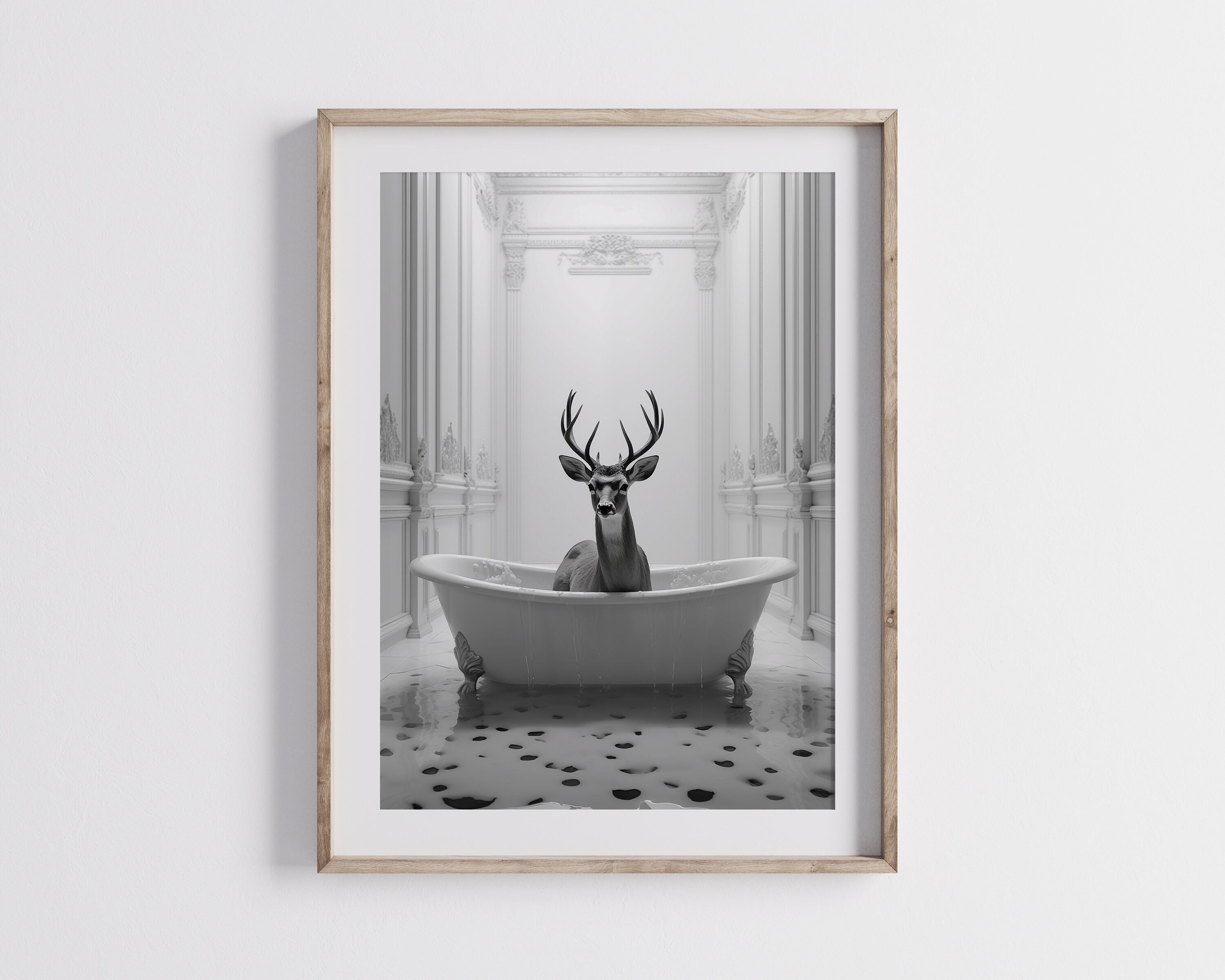 Deer in Bathtub Print, Bathroom Printable Wall Art, Cute Deer in Tub ...