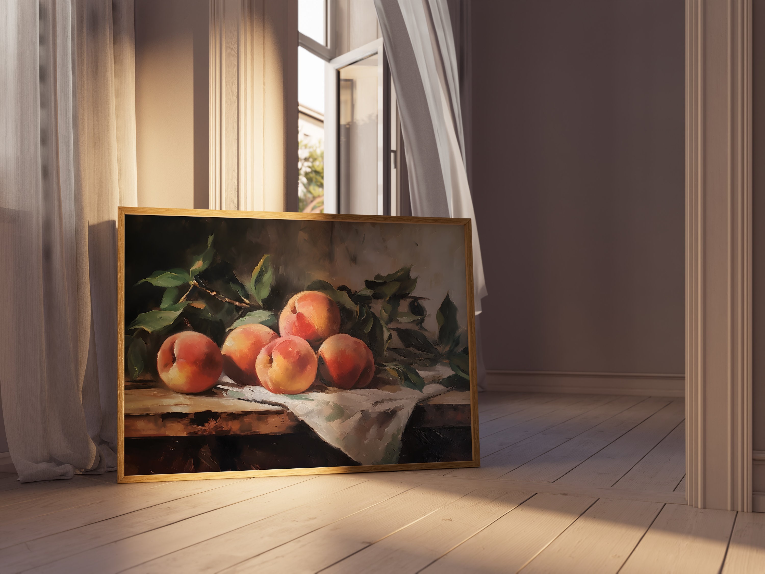 Vintage Peach Print Rustic Still Life Oil Painting - Etsy