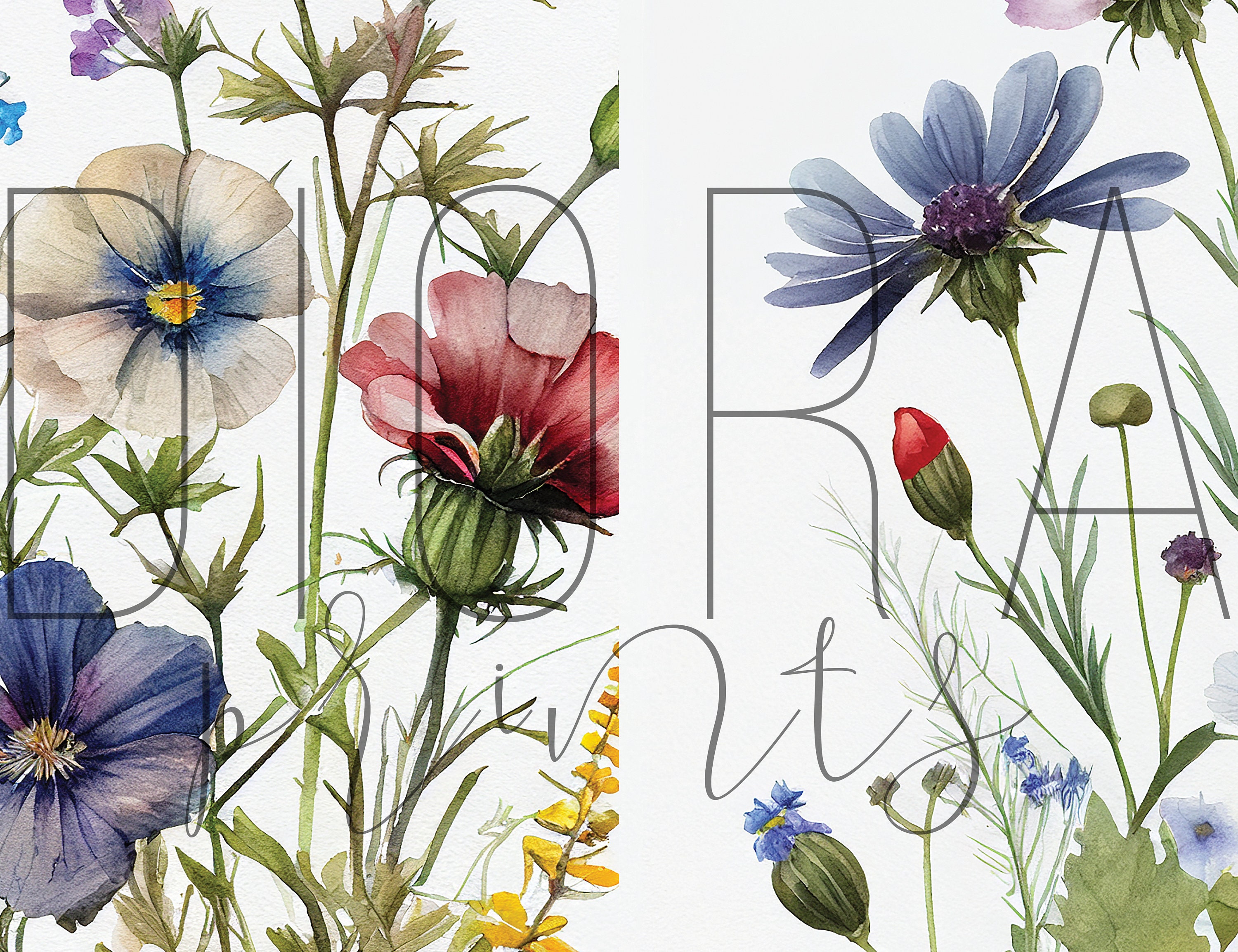 Set of 2 Wildflower Prints, Printable Wall Art, Floral Instant Art, Floral Home Decor ...