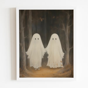 Cute Ghosts Print, Halloween Printable Wall Art, Autumn Landscape Wall ...