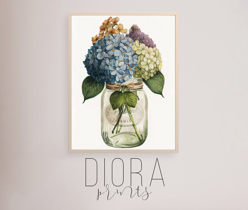 Hydrangeas Printable Wall Art Jar of Hydrangeas Print Spring - Etsy