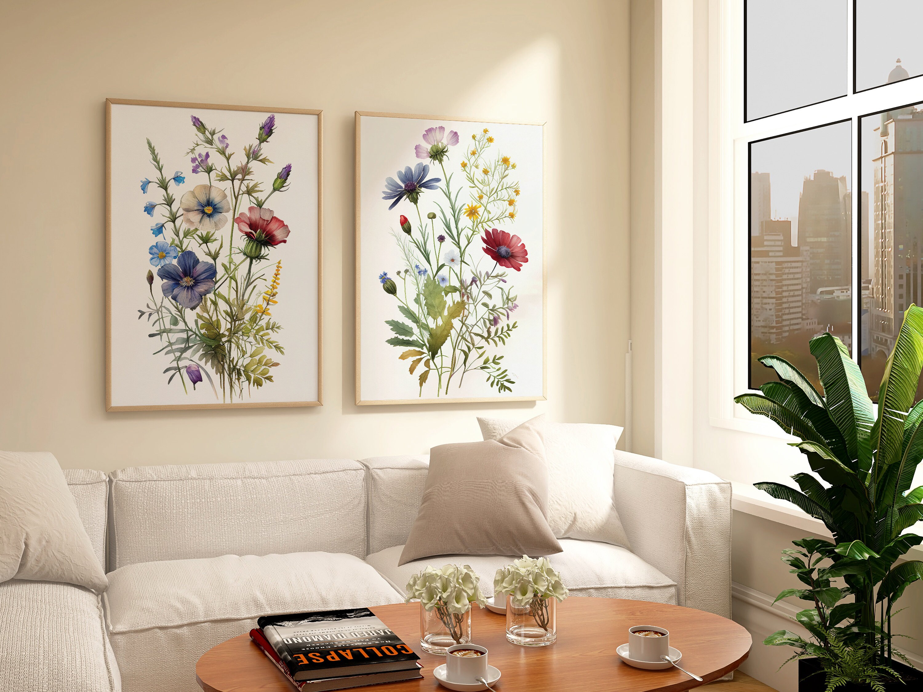 Set of 2 Wildflower Prints, Printable Wall Art, Floral Instant Art, Floral Home Decor ...