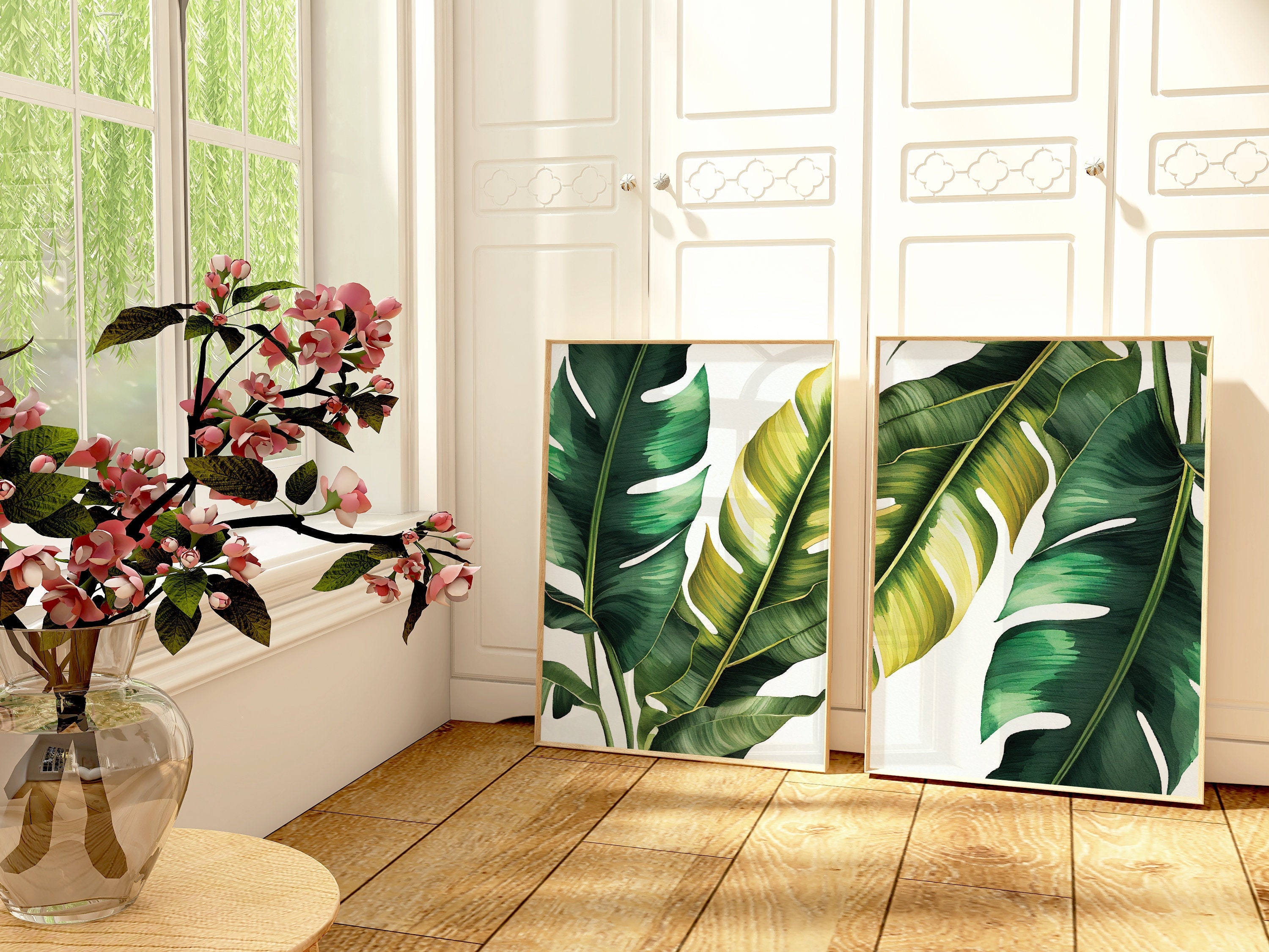 Banana Leaves Print Watercolor Printable Wall Art Bathroom - Etsy