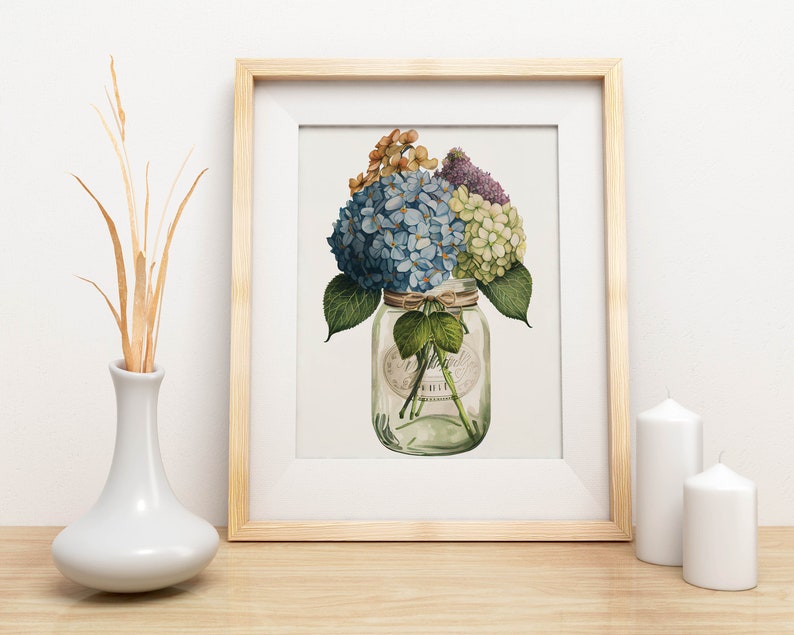 Hydrangeas Printable Wall Art, Jar of Hydrangeas Print, Spring Flowers ...