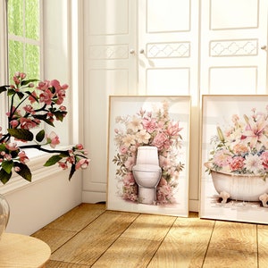 Floral Bathroom Print, Set of 4 Botanical Bathroom Prints, WC Poster ...