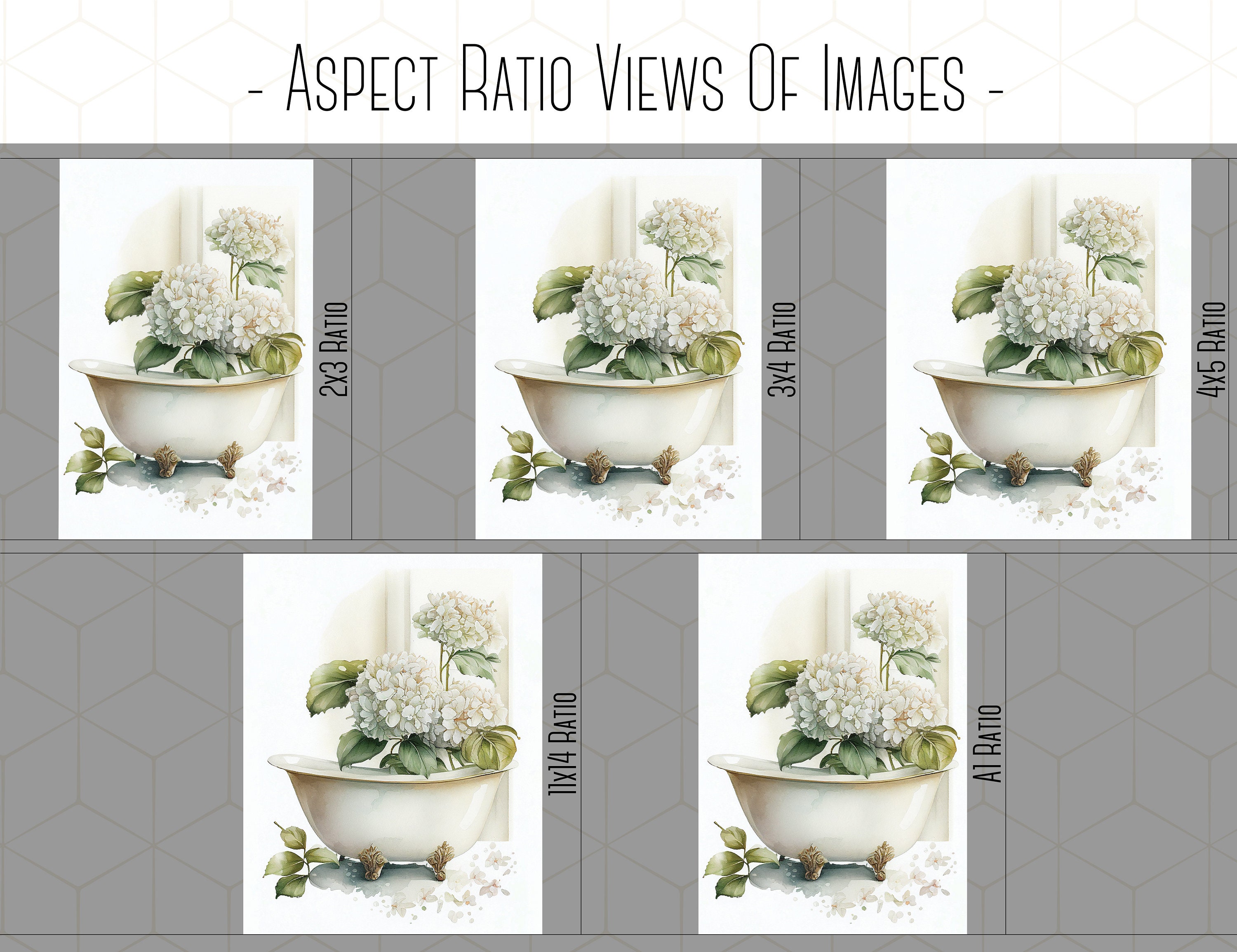 Floral Bathroom Print, Printable Hydrangea Watercolor Art, Bathtub With ...