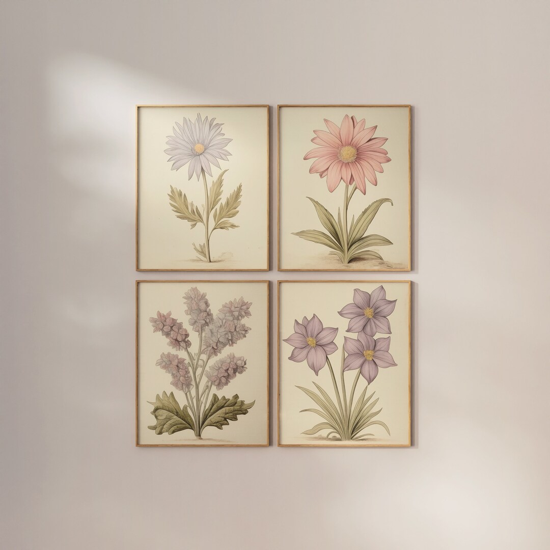 Vintage Floral Gallery Wall Set, Farmhouse Printable Wall Art ...